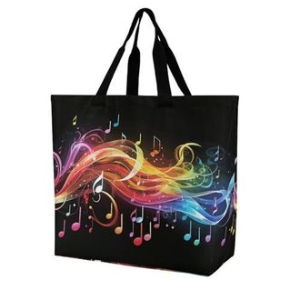 Generic M&eacute;lodie De La Note De Musique Rainbow Sac Fourre-Tout D&eacute;contract&eacute; Sacs De Courses R&eacute;utilisable Sac A Main Femme Pour Gym Quotidienne Plage
