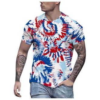 Generic T-shirt &agrave; manches courtes pour homme avec imprim&eacute; batik tendance, bleu, 3XL