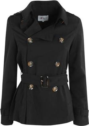 Solada Milano Trench court pour femme &agrave; double boutonnage, Noir, L