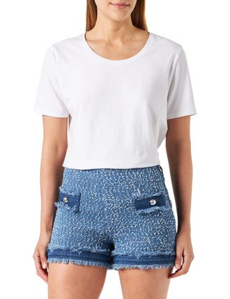 Pinko Damen CANESTRO Denim + Tweed Klassische Shorts, EEA_BLU/Azzurro/Bianco, 42