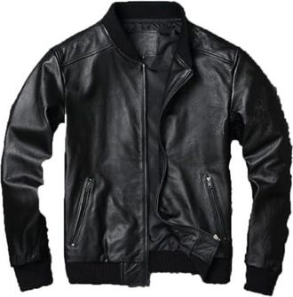 Generic Blouson bomber en cuir v&eacute;ritable de vache pour homme Noir, Cuir de vache noir., XXXL