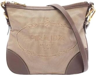 Prada Pre-owned Logo Jacquard Canvas Leather Shoulder Bag - Femme - Pre-owned - Beige - Taille: ONE Size