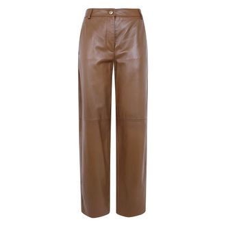 Max Mara Femme, Pantalons, Brun, Taille: 34 FR Pantalon en cuir nappa MST Legno