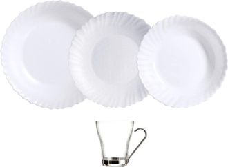 Luminarc Feston Opal-Geschirrset, 24-teilig, Opal, mikrowellengeeignet, kühlschrankgeeignet, stapelbar