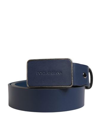 Dolce & Gabbana Blue Leather Logo Metal Buckle Men Belt Calf