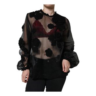 Dolce & Gabbana Blumiges Mesh Langarmbluse - - Blouses & Shirts - Damen - Schwarzk - XL