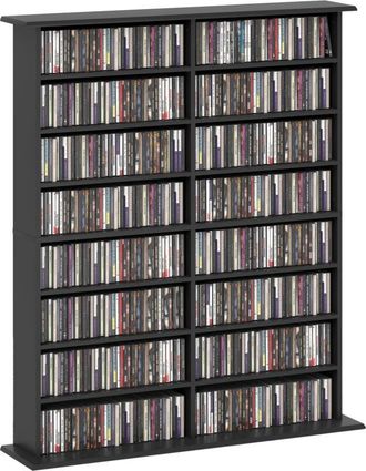 HOMCOM Rangements pour CD et DVD - HOMCOM - 16 compartiments et 12 étagères réglables - capacité max. 720 CD/396 DVD et Blu-ray - noir
