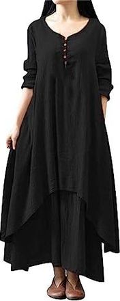 Generic Longue Robe Blanche Col en V Ete Pas Cher Grande Taille Robe Rétro Maxi Lâche Imprimé Florales Bohème San Manches Ete Mi-Longue Dress Cotton en Line D