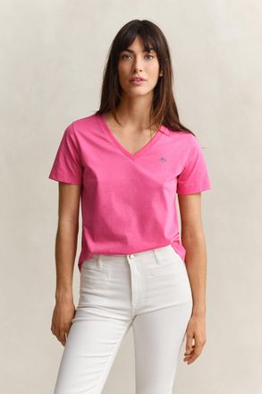 GANT Damen Shield V-Neck T-Shirt (XXXL) BRIGHT FUSCHIA
