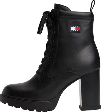 Tommy Jeans Damen Mid Boot Stiefel Heel Lace Up aus Leder, Schwarz (Black), 42