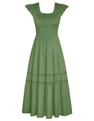 Grace Karin Boho-Kleid Leicht Ärmellos Freizeitkleid Mit Flatterärmel Strandkleid Damen Langes Grün S