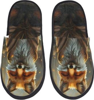 Generic Chaussons Femme Homme Renard Méditant Au Bord Du Ruisseau Chaussons Femme Antidérapantes Automne Hiver Pantoufles Pour Invités, Pour Fête, Mariage, Ho