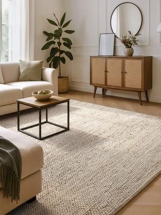 Villeroy & Boch Boucl&eacute; Teppich Peas - Handgemacht & Nat&uuml;rlich, Wollteppich, Juteteppich f&uuml;r Wohnzimmer, Schlafzimmer, Esszimmer, Naturfaser Wohnzimmerteppich, Skandi,