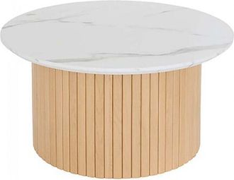 PEGANE Table basse ronde avec plateau effet marbre blanc - Diam&egrave;tre 70 x Hauteur 40 cm