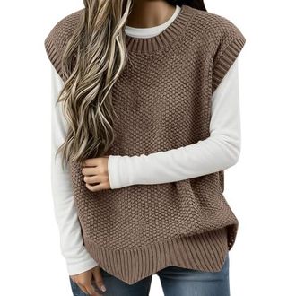 Generic Gilet sans Manche Femme Gilet Femme D&eacute;contract&eacute; Quotidien Ville Tricot &Eacute;pais Oversize - Col Rond L&eacute;ger pour Empilage Automne Cosy
