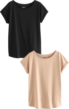 Next Damen T-Shirts mit &uuml;berschnittenen Schultern aus 100% Baumwolle, 2er-Pack Schwarz/Neutral 42