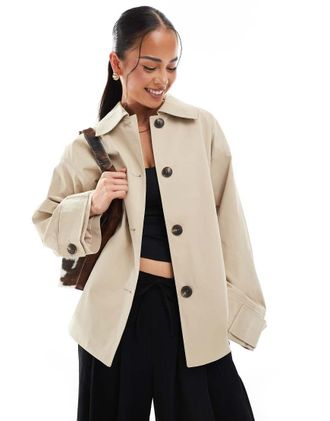 Only Only - Trench-coat court coupe carr&eacute;e - Beige-Neutre