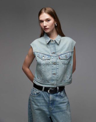 Levi's Veste r&eacute;tr&eacute;cie style camionneur ann&eacute;es 90 en denim sans manches - Bleu clair