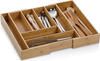 KELA Bambus Besteckkasten f&uuml;r Schubladen 35-58 x 43 x 6,5 cm, ausziehbar, Schubladeneinsatz mit 6 oder 8 F&auml;chern, KALMA, Schubladen Organizer K&uuml;che