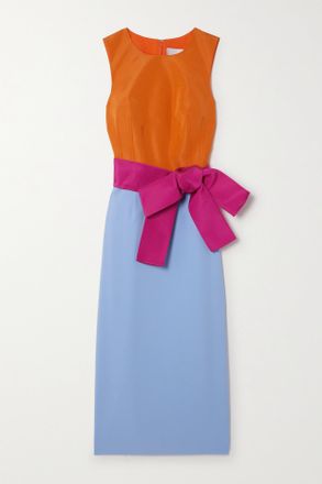 Carolina Herrera Midikleid Aus Seiden-faille In Colour-block-optik Mit Bindeg&uuml;rtel - Blau