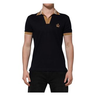 Dolce & Gabbana Homme, Tops, Noir, Taille: S Polo Noir en Cachemire avec Logo Couronne