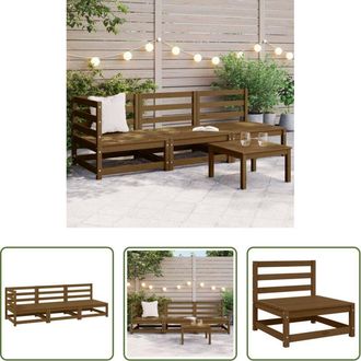 vidaXL Gartenlounge - 3-tlg. Garten-Lounge-Set Honigbraun Massivholz Kiefer