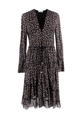 Altuzarra black floral long sleeved tiered dress Size XS