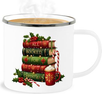 Shirtracer Emaille Becher Blechbecher - Weihnachtstasse Tasse Weihnachten - All booked for Christmas - B&uuml;chernerd Geschenk Buchliebhaber B&uuml;cherfreund - 300 ml - 