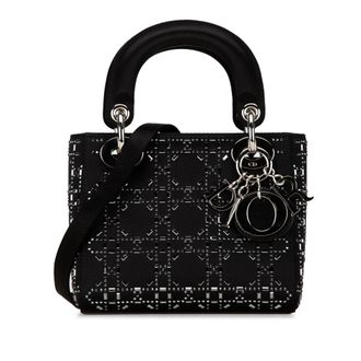 Dior Black Mini Satin Cannage Strass Crystal Embellished Lady Dior