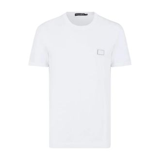 Dolce & Gabbana Wei&szlig;es Baumwoll-T-Shirt mit Logo-Patch - - Tops - Herren - Wei&szlig; - S
