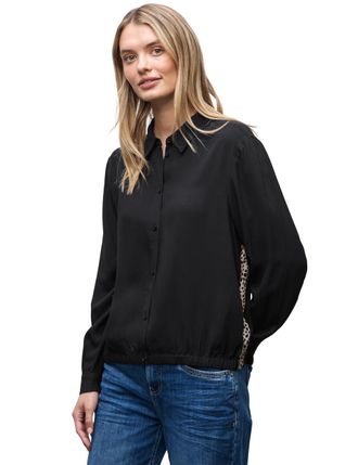 Street One Damen 3412343 Hemdbluse mit Leo-Details, Black, 44