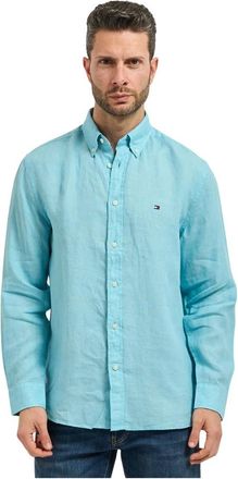 Tommy Hilfiger Homme, Chemises, Bleu, Taille: 2XL Chemise en lin pur d&eacute;lav&eacute; coupe classique