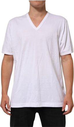 Dolce & Gabbana Homme, Tops, Blanc, Taille: 5XL T-shirt Manches Courtes Col en V