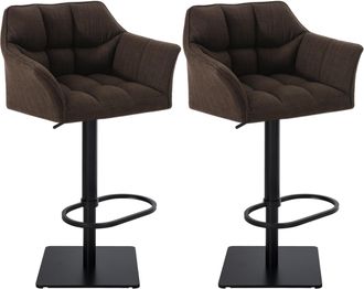Clp 2er Set Barhocker Damaso Stoffbezug I Gepolsterte Barst&uuml;hle h&ouml;henverstellbar und drehbar I Tresenst&uuml;hle mit R&uuml;ckenlehne, Farbe:braun, Gestell Farbe:sc
