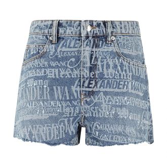 Alexander Wang Newsprint Logo Shorts - - Shorts - Damen - Blau - W25