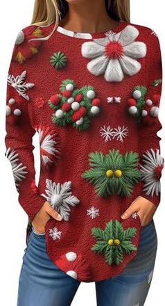 Generic T-shirts à manches longues pour femmes - T-shirts de Noël dhiver 2025 pour femmes - Tenues de vacances - T-shirts de Noël amusants à manches longues -