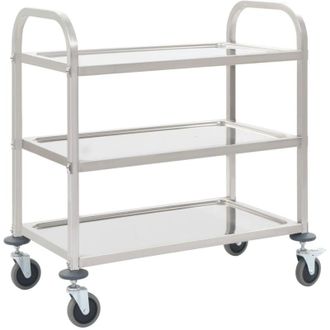 vidaXL Chariot de cuisine &agrave; 3 niveaux 96,5x55x90 cm Acier inoxydable