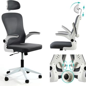 Sesto Senso Bürostuhl Dunkel Grau Ergonomisch mit Lendenwirbelstütze und klappbaren Armlehnen Chefsessel Verstellbarer Kopfstütze Graphit