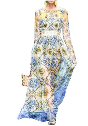 Dolce & Gabbana Maiolica Print Chiffon Dress Size XXS