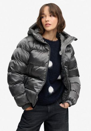 Superdry Steppjacke HOODED SHINE PUFFER JACKET Kunstfaser, slim fit, in gl&auml;nzender Optik