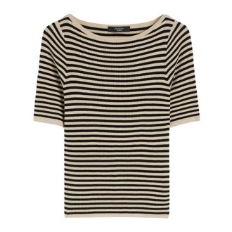 Max Mara Geripptes Viskose Stretch T-Shirt - - Tops - Damen - Mehrfarbig - M