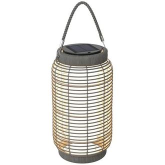 OUTSUNNY Lampadaire dext&eacute;rieur solaire lampe de jardin sur pied en r&eacute;sine tress&eacute;e luminaire LED de jardin en acier marche/arr&ecirc;t automatique &Oslash;18 x 37 cm gris