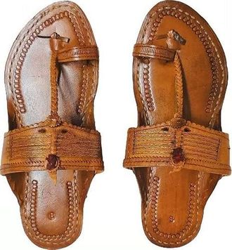 Generic EthnicVibes Kolhapuri Sandales plates en cuir pour homme Style ethnique indien Jutti Khussa Taille 5-12 HT41, naturel, 44.5 EU