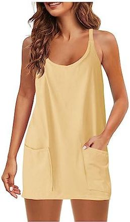 Generic Tenues athl&eacute;tiques pour femme - Tenue d&eacute;t&eacute; - Tenue de sport active - Chemises sans manches - Short de voyage - V&ecirc;tements d&eacute;t&eacute; assortis, jaune, 3XL