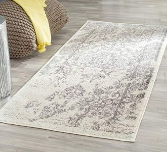 Safavieh Distressed Teppich für Wohnzimmer, Esszimmer, Schlafzimmer - Adirondack Collection, Kurzer Flor, Elfenbein und Silber, 76 X 244 cm