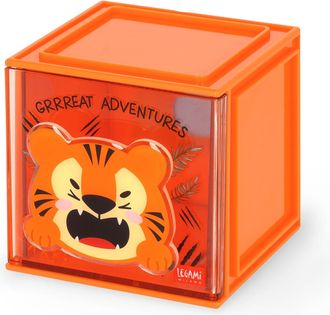 Legami Legami - Cutie Cubes Modular Desk Box, Tiger, Schreibtisch-Organizer, Aufbewahrung, inklusive Stickerbogen, stapelbar, multifunktional, ABS, 90 x 90 x