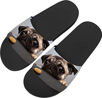 CHAQLIN Pantoufles dété pour homme et femme à bout ouvert - - Carlin mignon noir., 42.5 EU