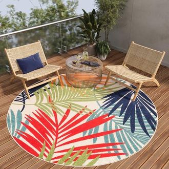 Tapiso Patio Rond Tapis Ext&eacute;rieur Int&eacute;rieur Terrasse Balcon Jardin dhiver Cuisine Salon Moderne Multicolore Feuilles Aspect 3D R&eacute;sistant aux Intemp&eacute;ries Oeko