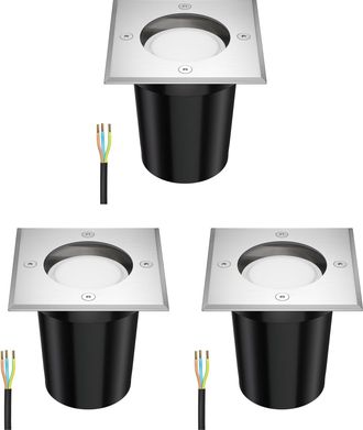 LEDs Com 3 Stück Boden-Einbauleuchte RELI für außen Edelstahl eckig IP67 inkl. 6,826W LED Lampe 460 630lm warmweiß