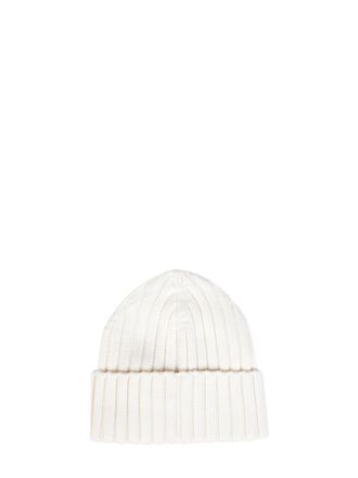 Moncler Womens Beanie Ribbed Wool White Virgin Hat